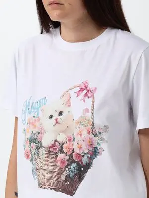 MSGM Short-sleeved Cotton T-shirt With Logo And Rhinestone Application