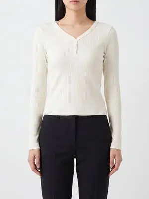 Calvin Klein V-neck Long-sleeve Ribbed Stretch-cotton Top