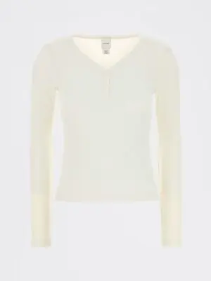 Calvin Klein V-neck Long-sleeve Ribbed Stretch-cotton Top