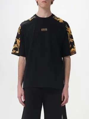 Versace Oversized Cotton T-shirt With Baroque Print - Black 1