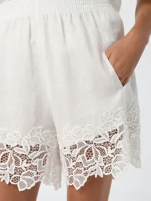 Ermanno Scervino High-waisted Linen Shorts With Lace Inserts - White