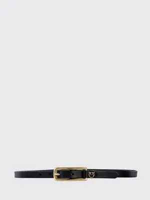 Pinko Leather Belt With Metallic Logo - Black