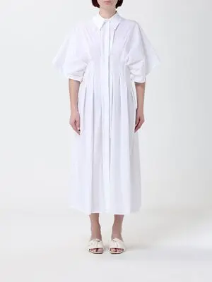 Liviana Conti Midi Shirt Dress In Cotton With Balloon Sleeves - White