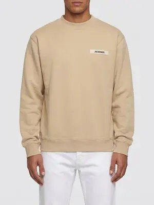 Jacquemus Jacquemus Pure Cotton Crewneck Sweatshirt With Applied Contrast Logo Beige