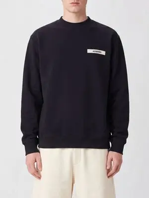 Jacquemus Pure Cotton Crewneck Sweatshirt With Applied Contrast Logo - Black