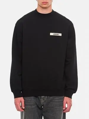 Jacquemus Pure Cotton Crewneck Sweatshirt With Applied Contrast Logo - Black