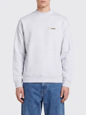 Jacquemus Pure Cotton Crewneck Sweatshirt With Applied Contrast Logo - Grey