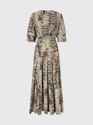 Pinko Animal Print Cotton Cut-out Midi Dress - Beige