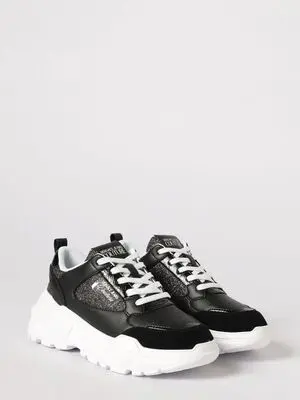 Versace Leather And Lurex Mesh Sneakers - Black