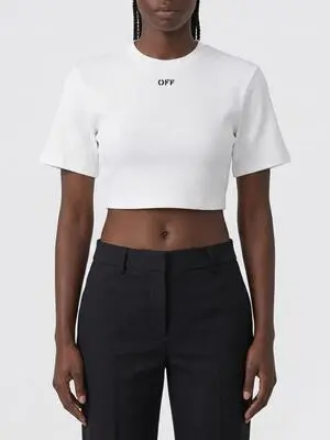 Off-White Crop T-shirts With Logo - White