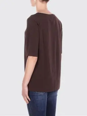 Max Mara Viscose Crewneck Top With Short Sleeves And Curved Hem