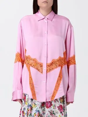 MSGM Relaxed Fit Satin Shirt With Lace Inserts And Dropped Shoulders