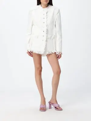 MSGM Fringed Cotton Cropped Jacket With Crew Neck And Slit Pockets