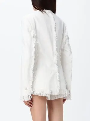 MSGM Fringed Cotton Cropped Jacket With Crew Neck And Slit Pockets