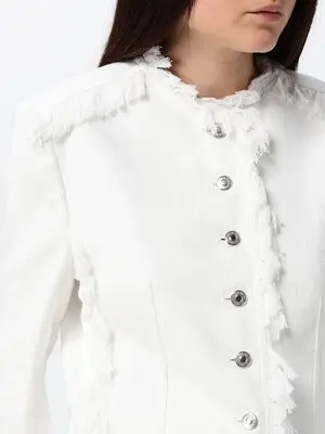 MSGM Fringed Cotton Cropped Jacket With Crew Neck And Slit Pockets