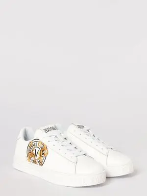 Versace Leather Low Top Sneakers With Baroque Print - White