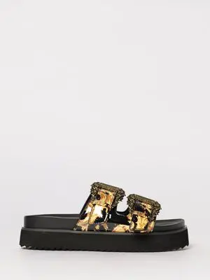 Versace Patent Leather Baroque Print Sandals - Black