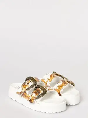 Versace Patent Leather Baroque Print Sandals - White