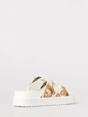 Versace Patent Leather Baroque Print Sandals - White