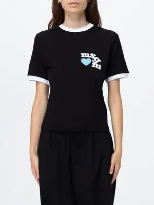 MSGM Slim Fit Cotton T-shirt With Logo Print And Contrast Trims - Black