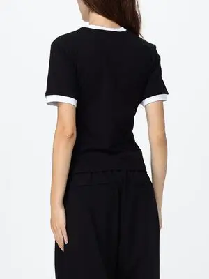 MSGM Slim Fit Cotton T-shirt With Logo Print And Contrast Trims - Black