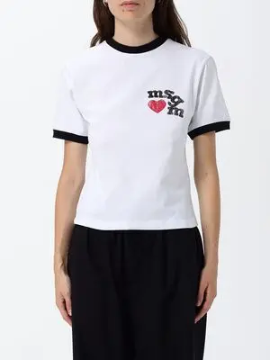 MSGM Slim Fit Cotton T-shirt With Logo Print And Contrast Trims - White