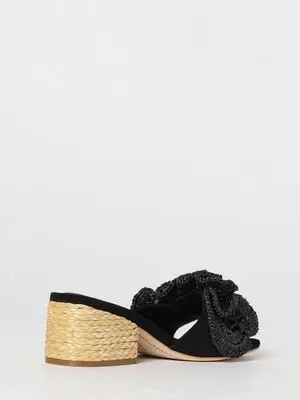 PALOMA BARCELO Suede And Raffia Slip-on Mules With Floral Appliqu - Black