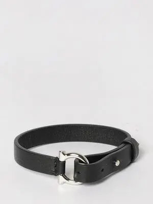 FERRAGAMO Gancini Leather And Brass Bracelet - Black