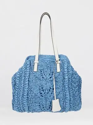 Ermanno Scervino Crocheted Raffia Shoulder Bag - Blue