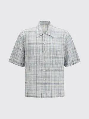SUNFLOWER Check Cotton And Linen Blend Casual Shirt - Blue