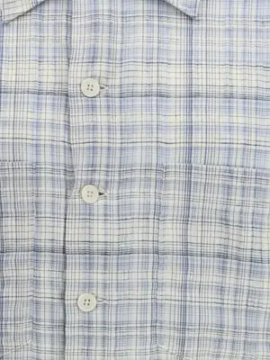 SUNFLOWER Check Cotton And Linen Blend Casual Shirt - Blue
