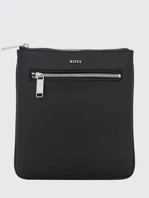 BOSS Rectangular Leather Crossbody Bag With Contrast Logo And Zip Closure - Black