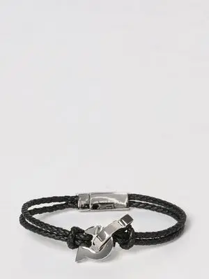FERRAGAMO Gancini Brass And Braided Leather Bracelet - Black