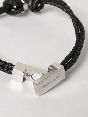 FERRAGAMO Gancini Brass And Braided Leather Bracelet
