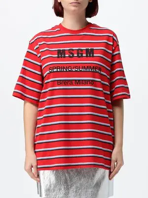 MSGM Oversized Striped Cotton T-shirt With Logo Print