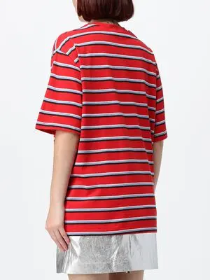 MSGM Oversized Striped Cotton T-shirt With Logo Print