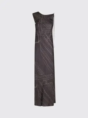 ALYSI Long Silk Slip Dress With Abstract Print And Thin Straps
