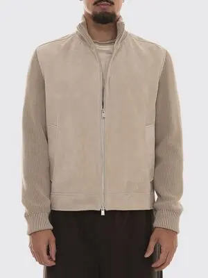 BOSS Suede Jacket With High Neck, Zip Closure And Ribbed Cuffs - White