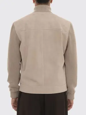 BOSS Suede Jacket With High Neck, Zip Closure And Ribbed Cuffs