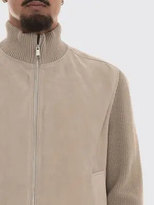 BOSS Suede Jacket With High Neck, Zip Closure And Ribbed Cuffs