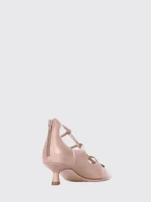 ANNA F. Smooth Leather T-strap Pumps With Low Stiletto Heel