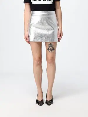 MSGM Slim Fit Laminated Faux Leather Pencil Mini Skirt - Silver