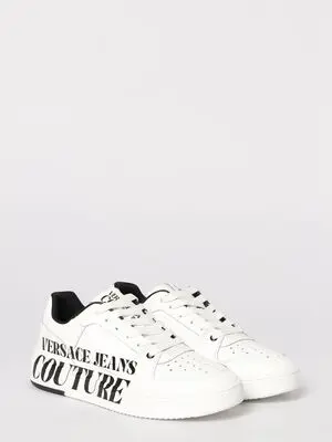 Versace Leather Sneakers With Logo Print - White