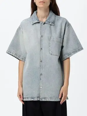 MSGM Relaxed Fit Short-sleeved Cotton Denim Bowling Shirt - Gnawed Blue