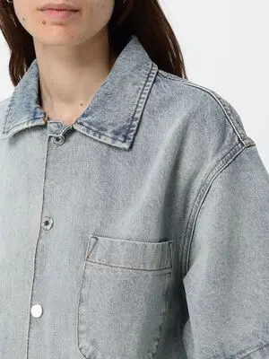 MSGM Relaxed Fit Short-sleeved Cotton Denim Bowling Shirt - Gnawed Blue