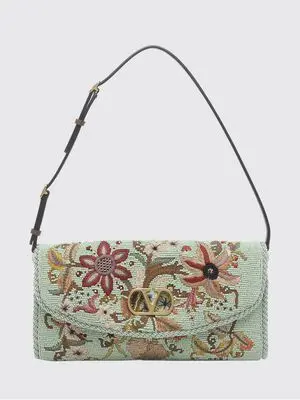 Valentino Garavani Devain Embroidered Beaded Bag With Floral Motif - Green
