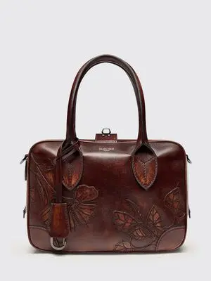 GOLDEN GOOSE Vita Floral Aged Leather Handbag - Brown