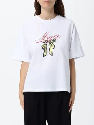 MSGM Cotton T-shirt With Logo Print And Applied Bows - White