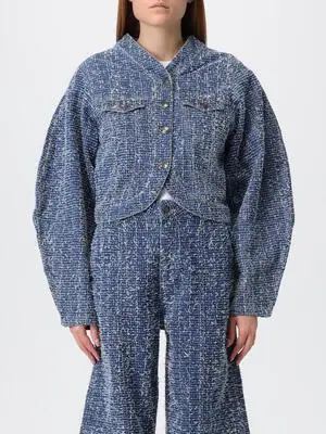 ROTATE BY BIRGER CHRISTENSEN Cropped Textured Jacket - Gnawed Blue