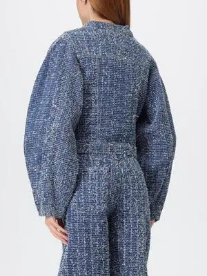 ROTATE BY BIRGER CHRISTENSEN Cropped Textured Jacket - Gnawed Blue